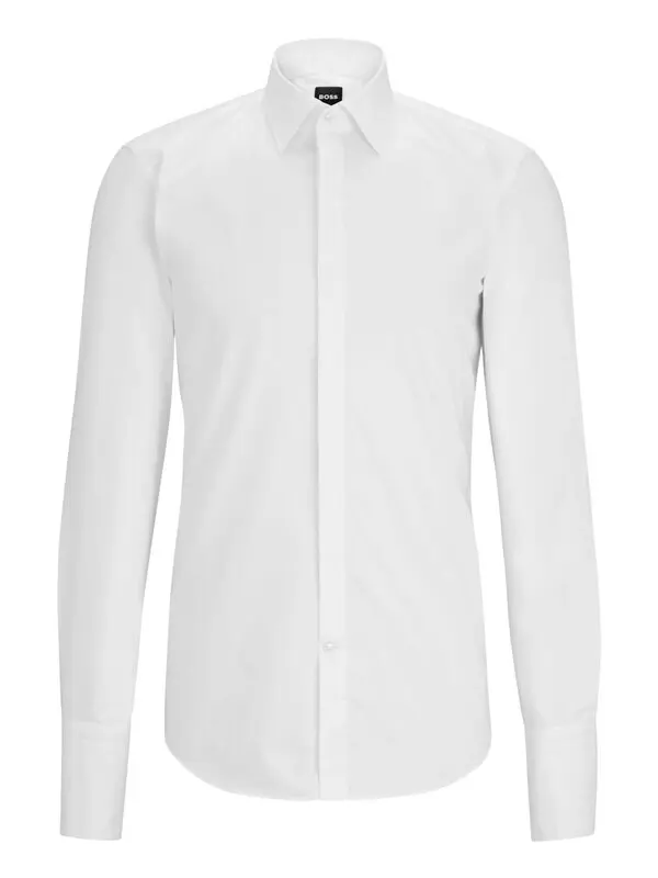 BOSS Spread-collar Cotton Shirt - White