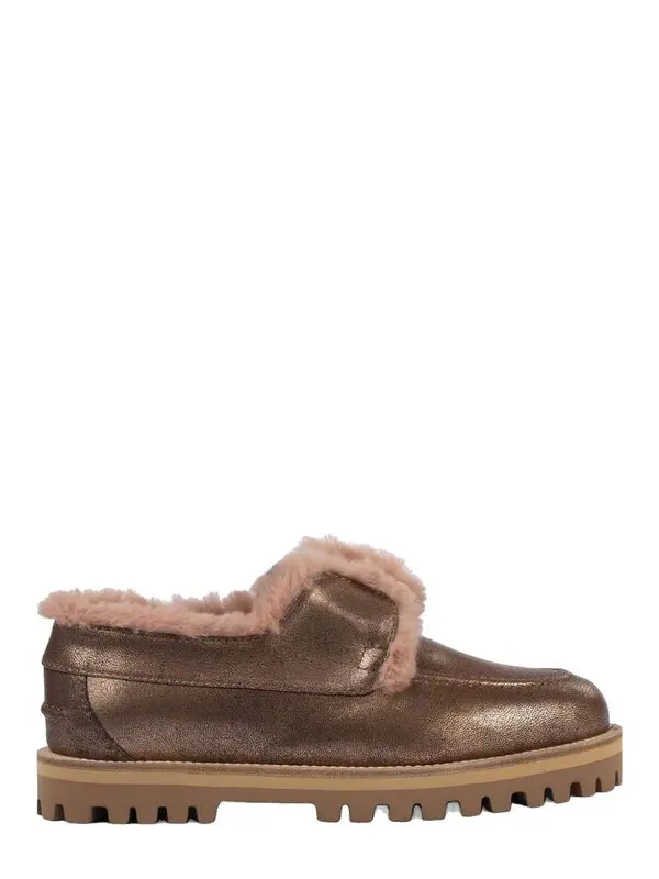 LE SILLA Shearling-trim Leather Loafers - Brown