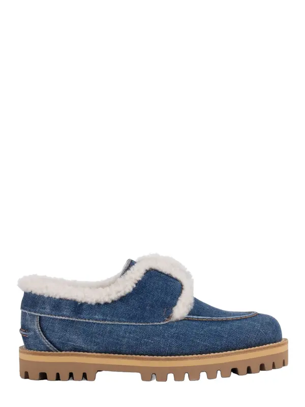 LE SILLA Shearling-trim Denim Loafers - Blue