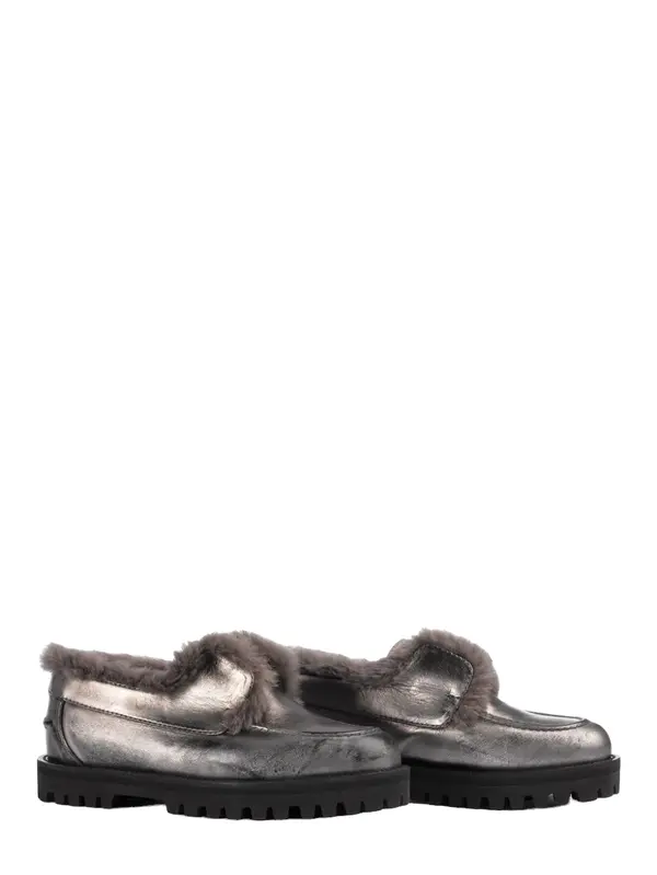 LE SILLA Yacht Shearling-trim Leather Loafers - Grey