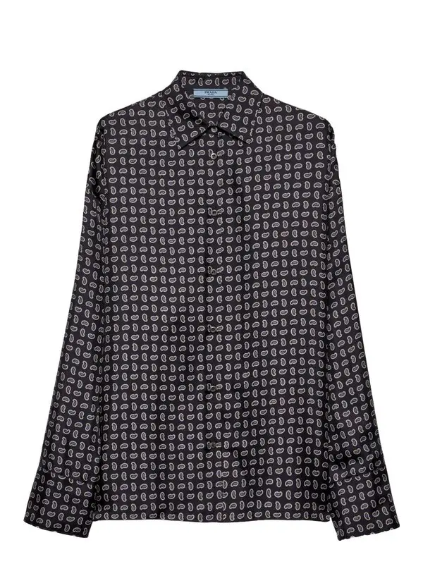 Prada Printed Twill Silk Shirt - Blue