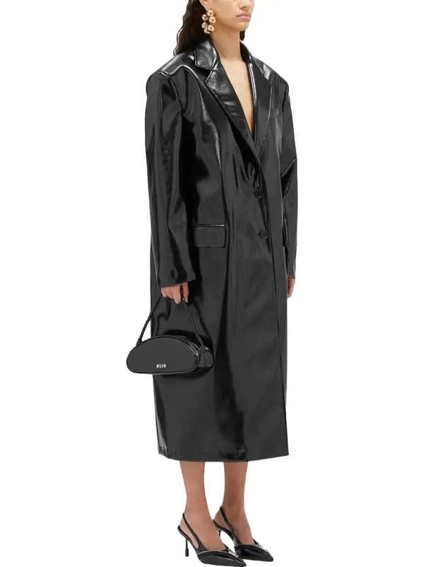 MSGM Faux-leather Single-breasted Coat - Black