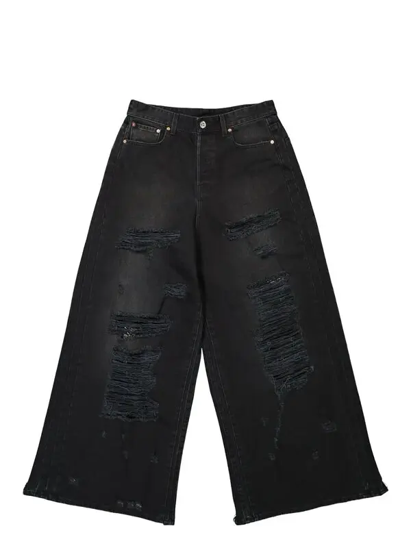 Vetements Ripped Wide Leg Jeans - Black