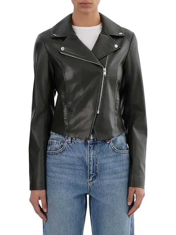LAMARQUE Pascale Faux Leather Moto Jacket - Dark Olive