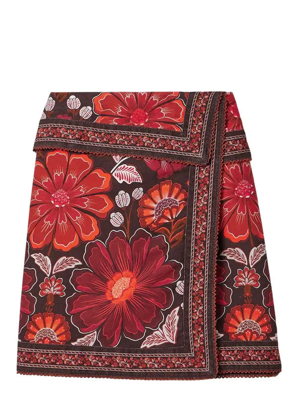 Farm Rio Gigi Wrap-effect Mini Skirt - Red