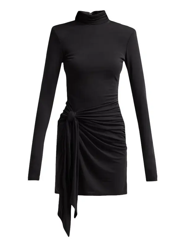 Cinq À Sept Johnson Knit Turtleneck Tie-waist Minidress - Black