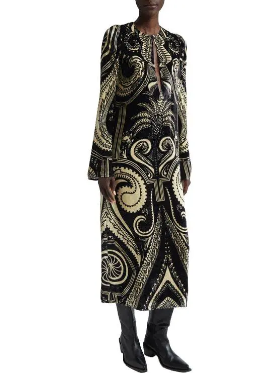 Johanna Ortiz Paisley Jungle Velvet Tunic Midi Dress - Henna Meets The Tropics/black