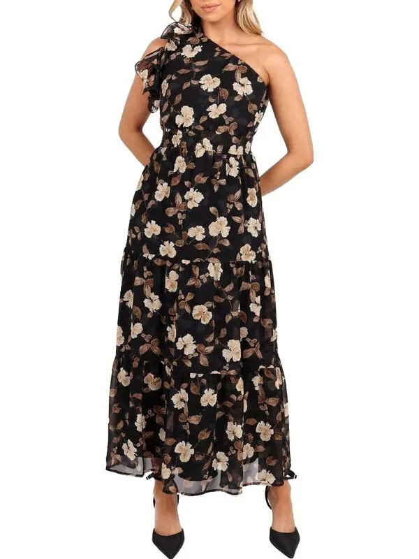 PETAL & PUP Layley Floral Print One-shoulder Maxi Dress - Black Floral