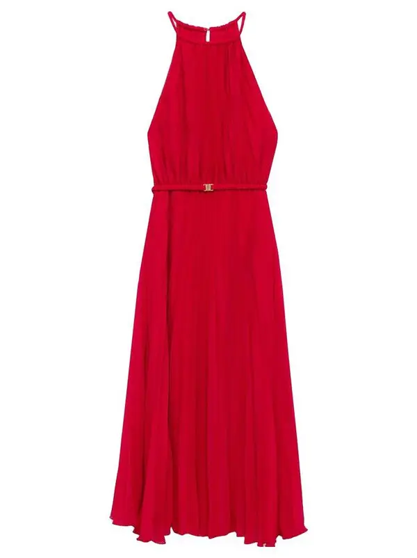 Mango Pleated Midi Dress - Red