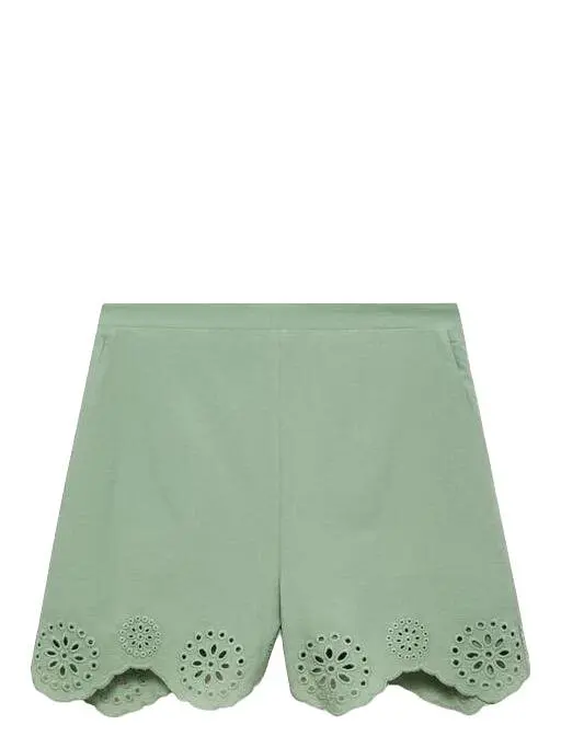Mango Cotton Eyelet High-waisted Shorts - Green
