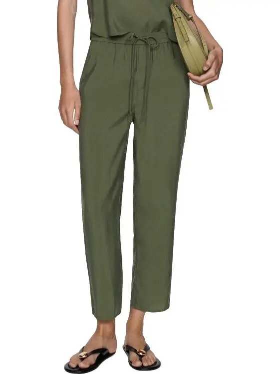 Mango Drawstring Ankle Straight Leg Pants - Forest Green