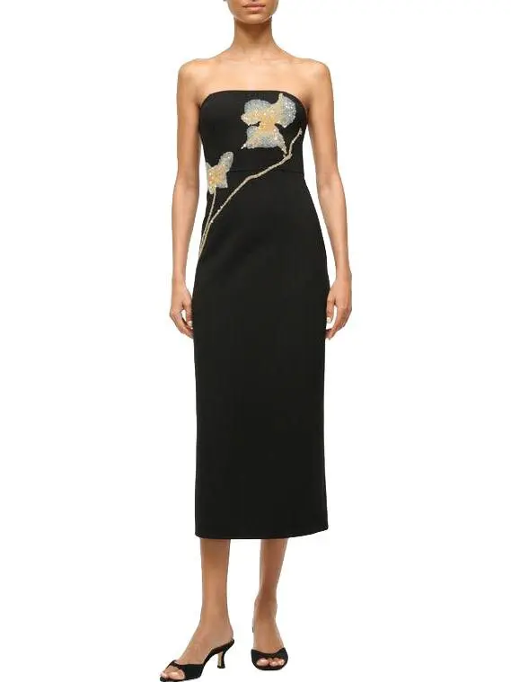Staud Strapless Floral Beaded Cocktail Dress - Botanical Shadows