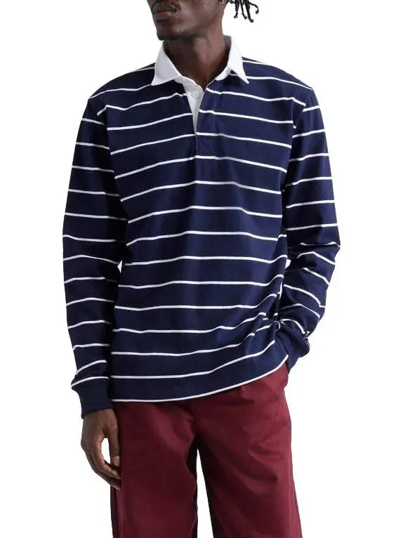 NOAH Classic Stripe Rugby Shirt - White/ Navy