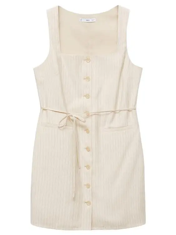 Mango Stripe Button-front Dress With Tie Back - Ecru