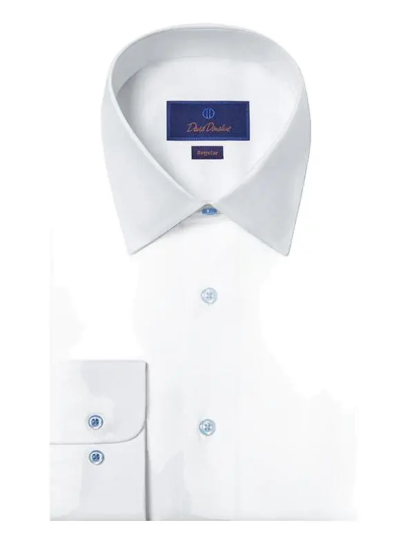 David Donahue Regular Fit Cotton Dress Shirt - White