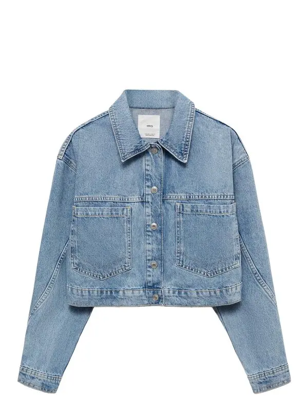 Mango Crop Denim Trucker Jacket - Medium Blue