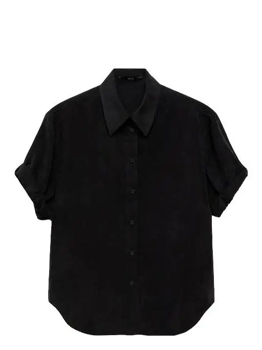 Mango Solid Cupro Blend Button-up Shirt - Black