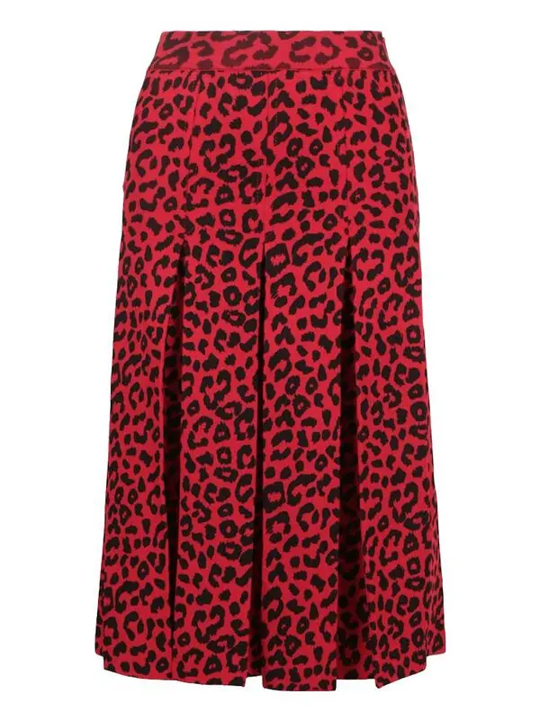 Gucci Leopard Print Silk Skirt - Red