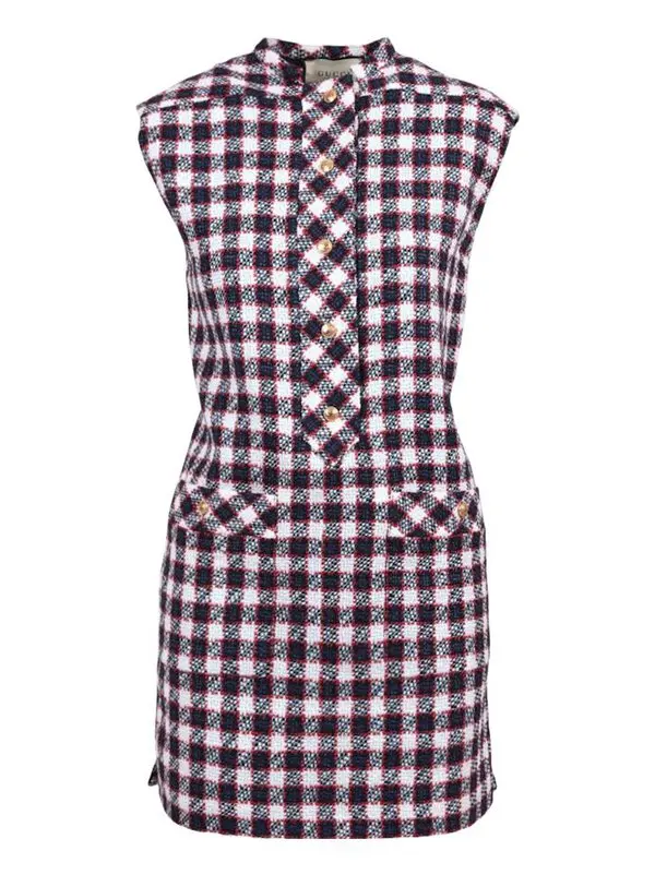 Gucci Check Tweed Tunic Dress - Blue Plaid
