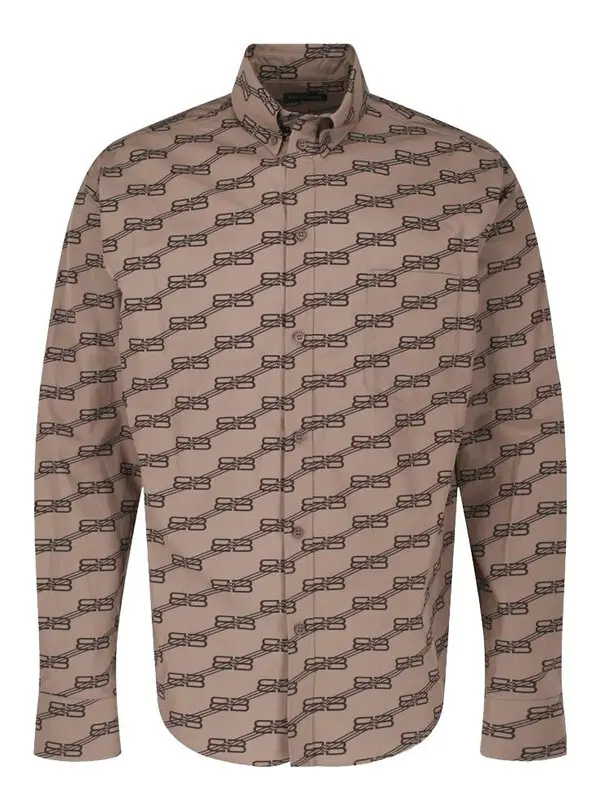 Balenciaga Monogram Long Sleeve Shirt - Beige