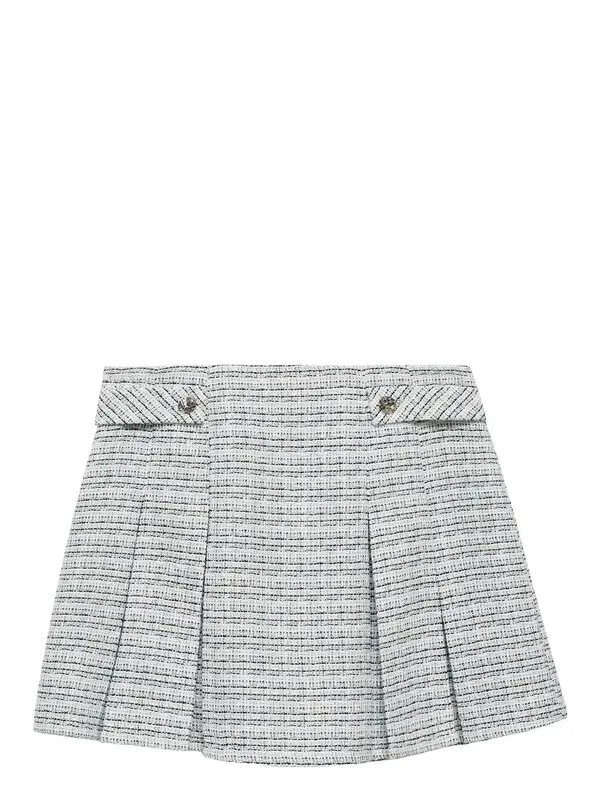 Mango Button Tab Tweed Miniskirt - Blue