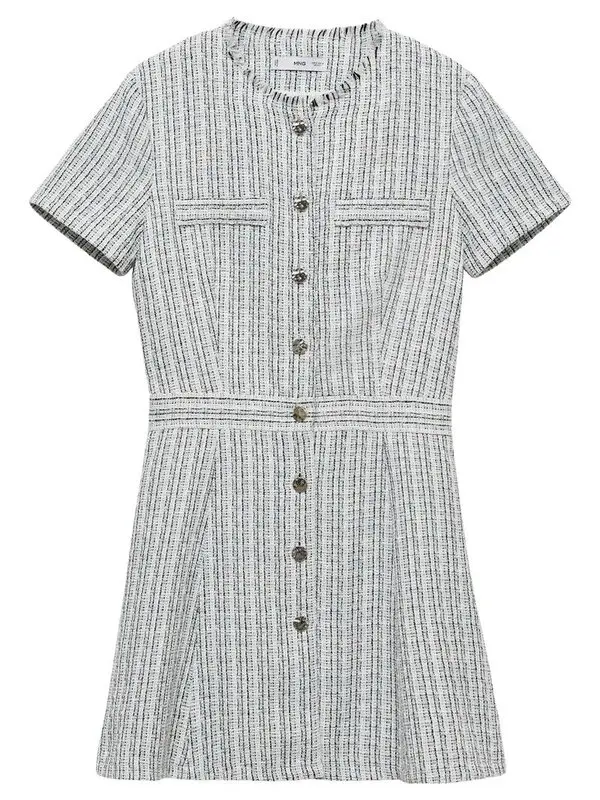 Mango Button Tweed Mini Dress - Blue