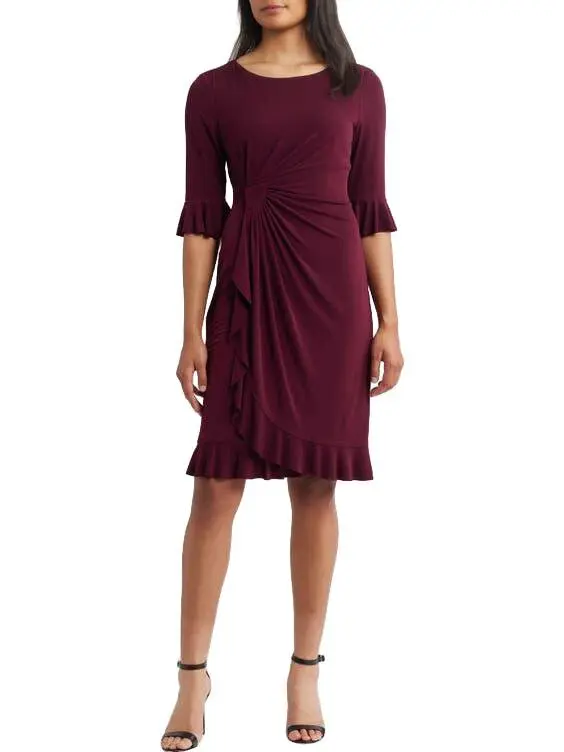 CONNECTED APPAREL Ruffle Pleat Midi Dress - Bordeaux