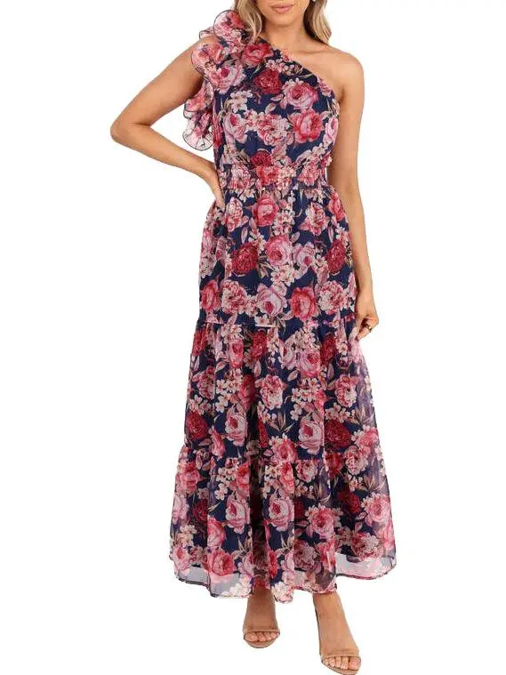 PETAL & PUP Layley One-shoulder Maxi Dress - Navy Floral