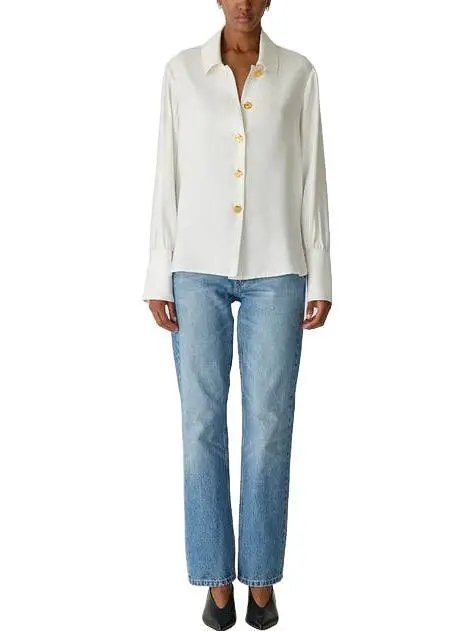 Rebecca Taylor Silky Novelty Button Shirt - Milk