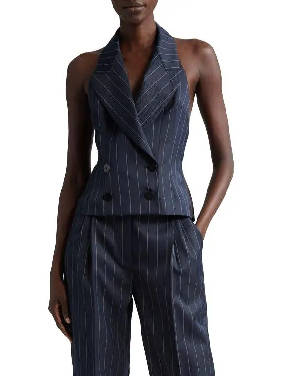 LAQUAN SMITH Pinstripe Halter Vest - Navy