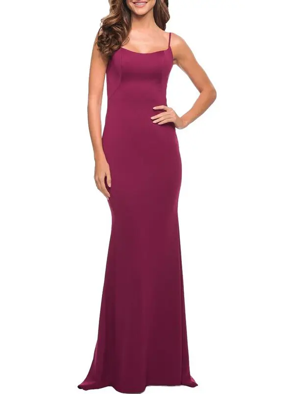 LABOMME Jersey Gown With Scoop Neck - Burgundy