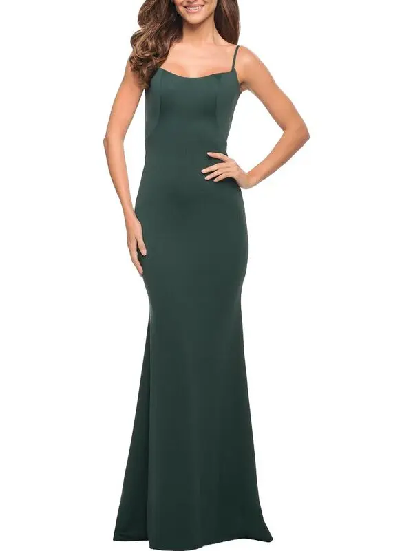 La Femme Jersey Gown With Scoop Neck - Emerald