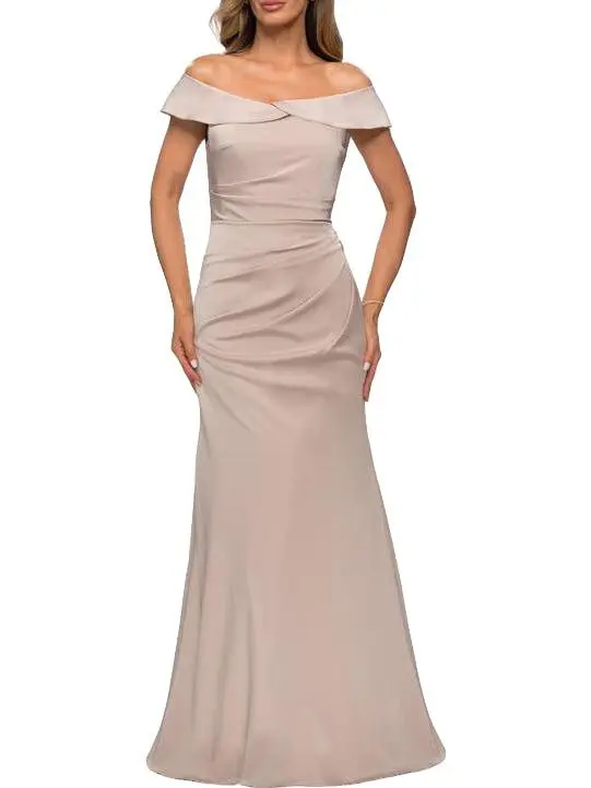 LABOMME Off-the-shoulder Satin Evening Gown - Champagne