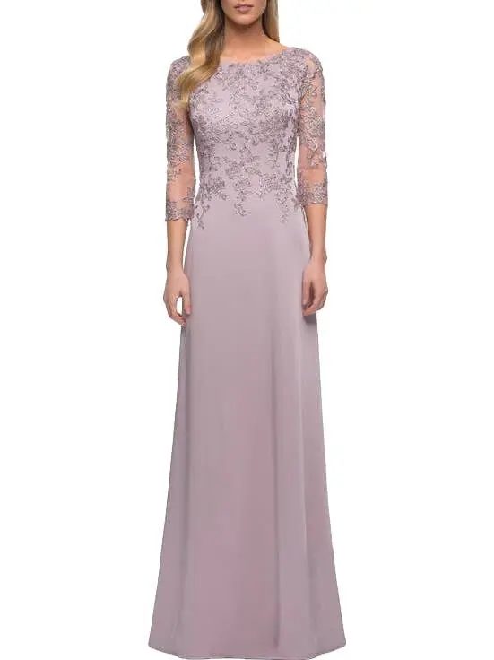 LABOMME Jersey Gown With Lace Bodice - Light Mauve