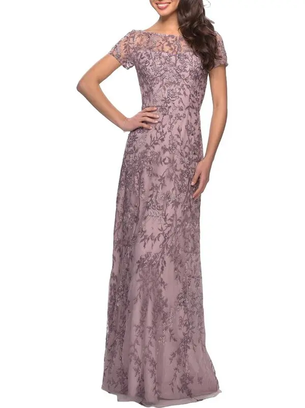 LABOMME Floral Beaded Evening Dress - Dusty Lilac