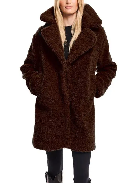 Sam. Faux Shearling Coat - Chocolate
