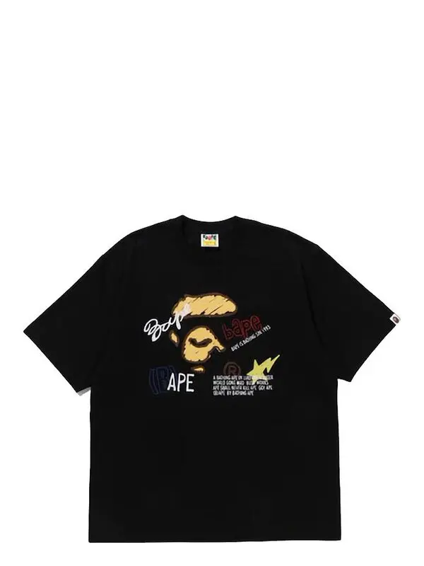 A BATHING APE Hand Draw Graphic Relaxed Fit Tee Shirt - Black