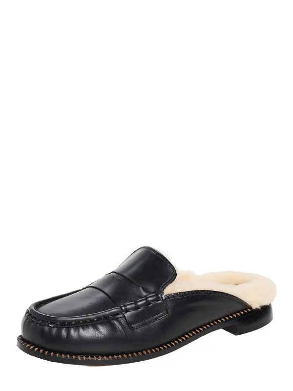 Freda Salvador Temi Shearling Flats - Black Calf W/ Shearling