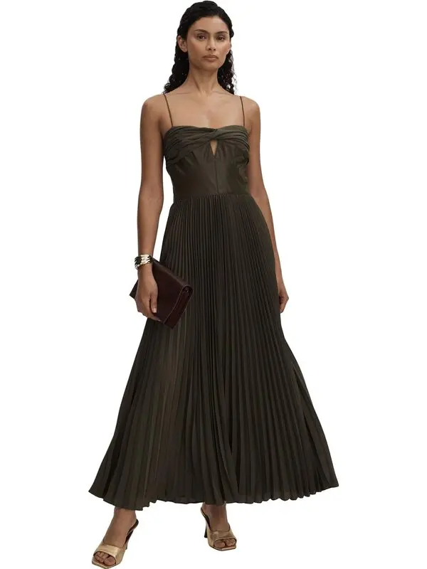AMUR Twist Pleated Maxi Dress - Olive