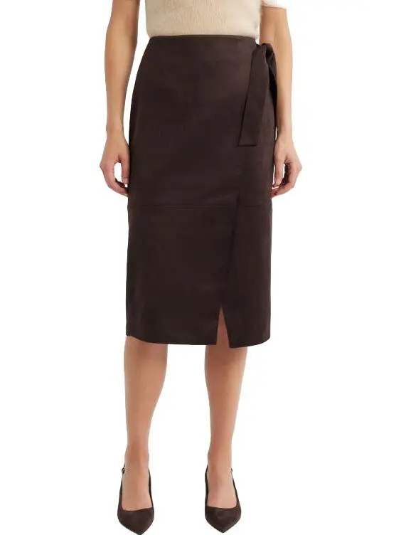 Elie Tahari Danica Faux Suede Wrap Skirt - Bistro Brown