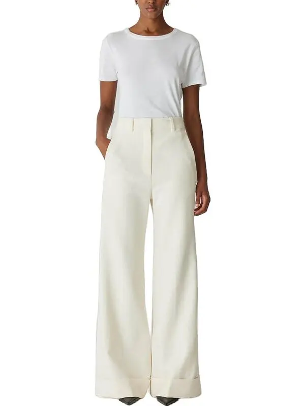 Rebecca Taylor Refined Suiting Wide Leg Trouser - Cream