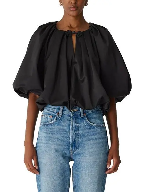 Rebecca Taylor Techy Sateen Bubble Blouse - Black
