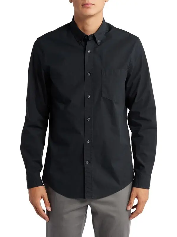 Nordstrom Trim Fit Solid Stretch Button-down Shirt - Black