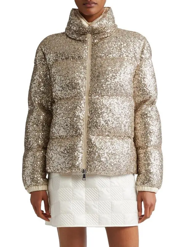 Moncler Anternes Sequin Down Puffer Jacket - Yellow Gold