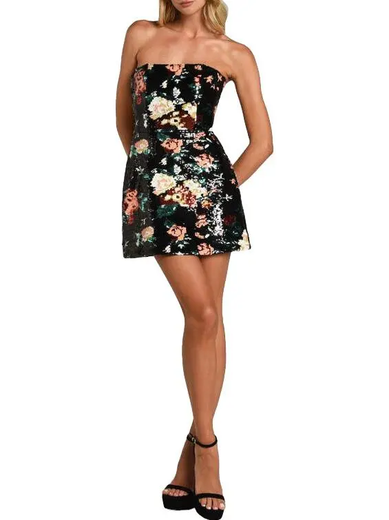 HELSI Linda Sequin Strapless Minidress - Black Floral
