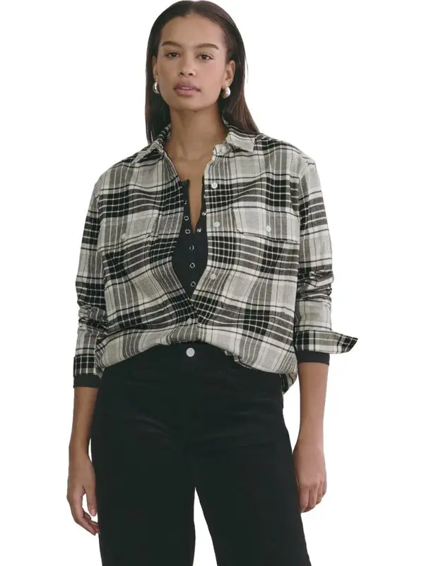 Everlane Boyfriend Flannel Shirt - Light Heather Oat / Black