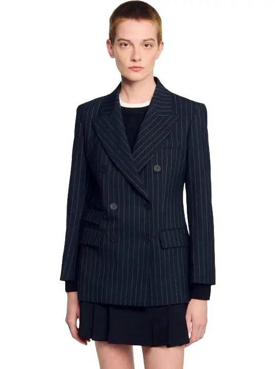 Sandro Striped Suit Jacket - Black
