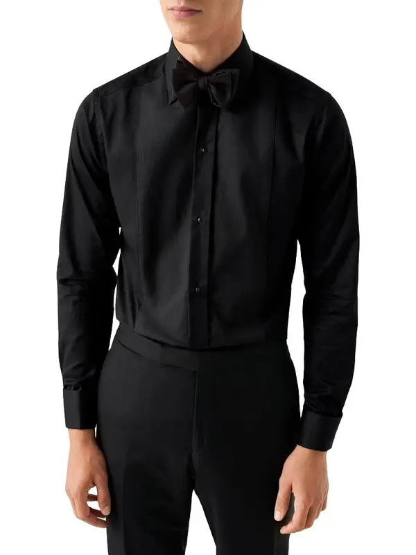 Eton Contemporary Fit Striped Bib Tuxedo Shirt - Black