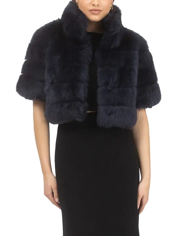 Gorski Reversible Cropped Shearling Bolero - Navy