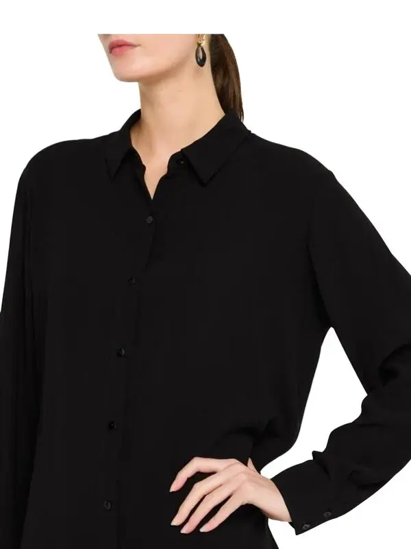 Eileen Fisher Button-down Silk Georgette Crepe Shirt - Black